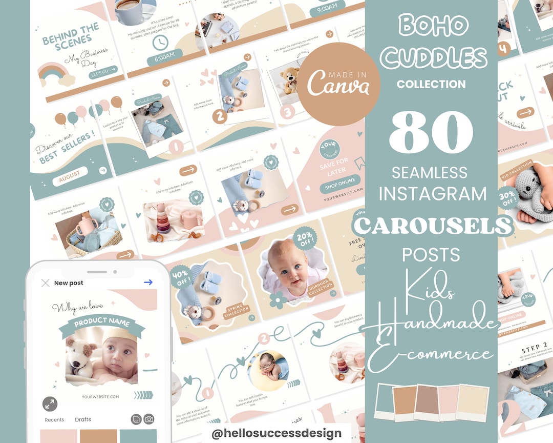 Pastel Boho Instagram Carousels Post Templates -kids Baby Handmade ...