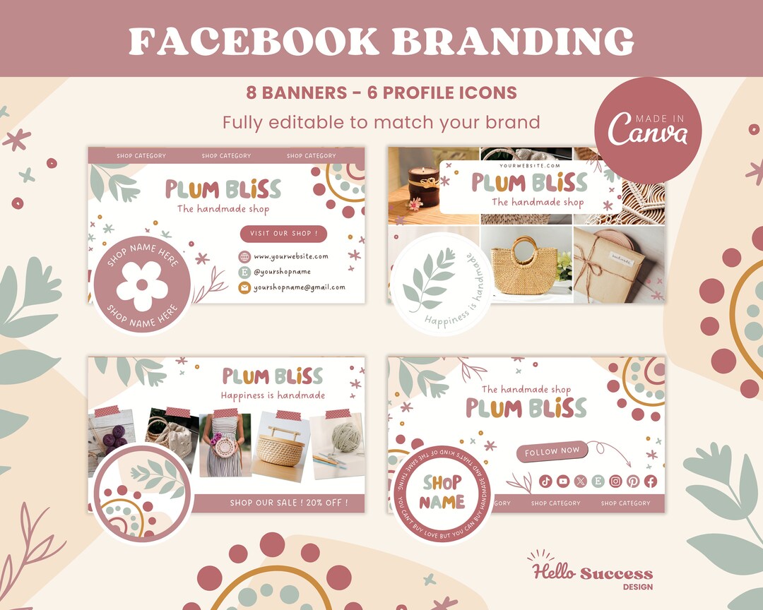 Boho Colorful Facebook Branding Kit -banners Profile Icons Canva ...