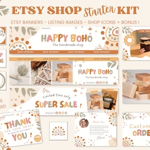 Happy Boho Etsy Shop Kit Pastel Etsy Shop Banner Canva Template ...