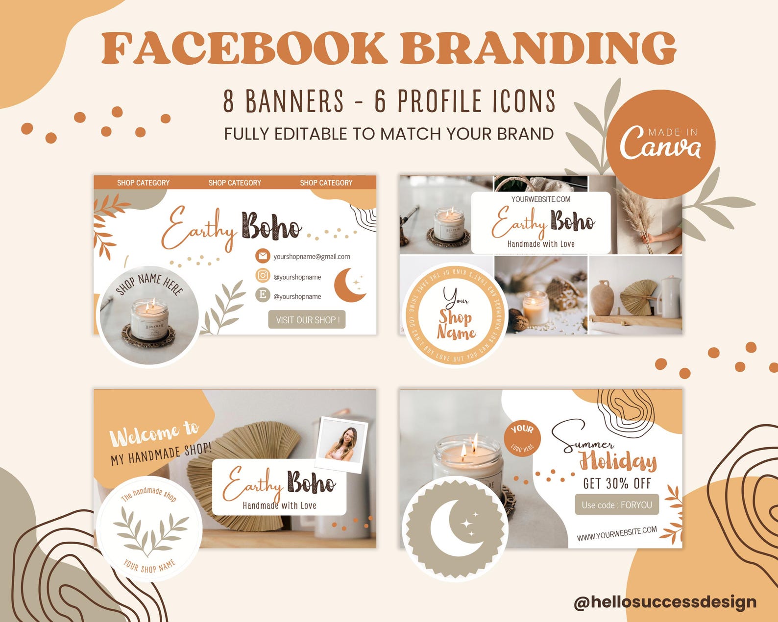 Earthy Boho Facebook Branding Kit, Boho Facebook Banners Social Media ...