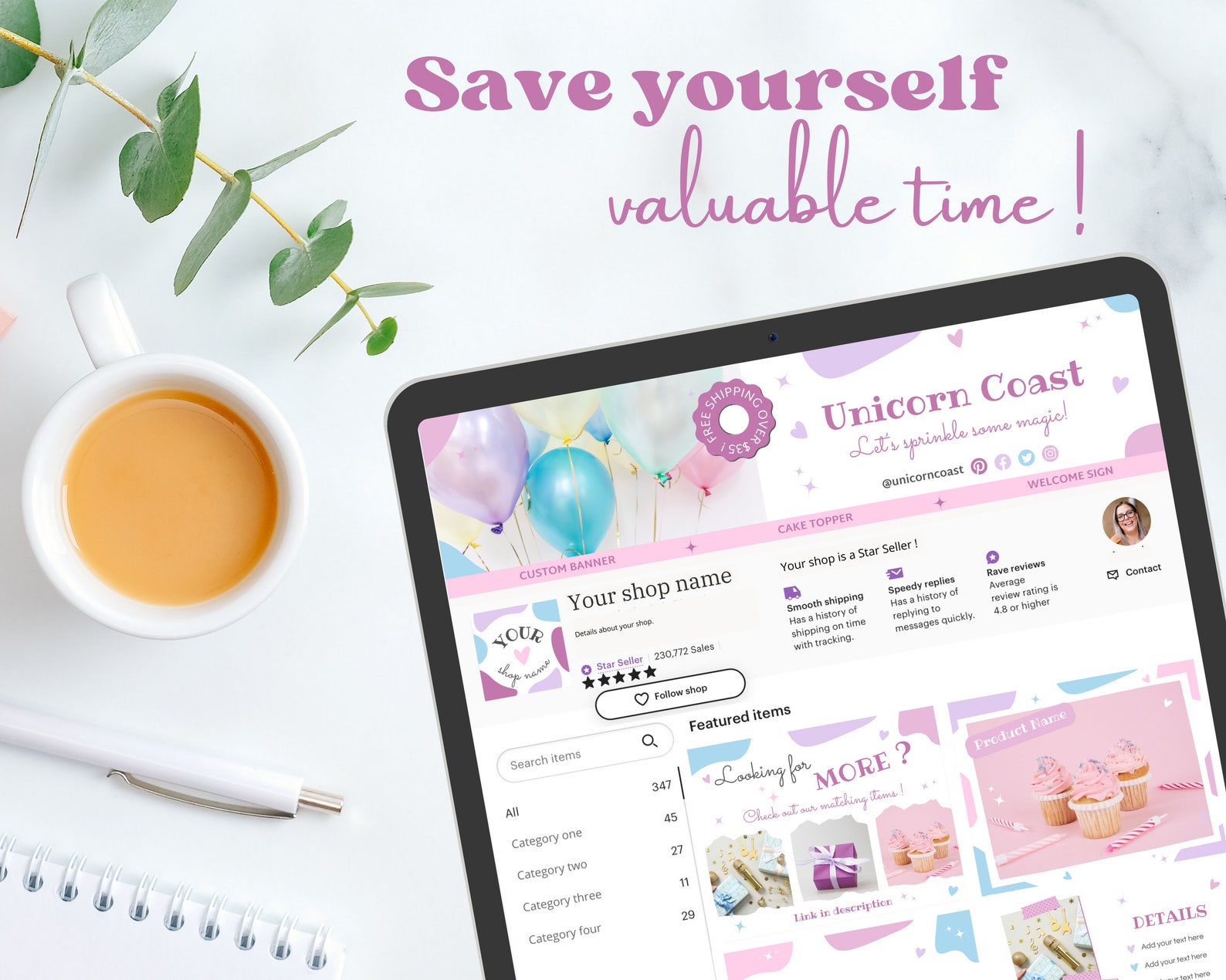 Pink Etsy Shop Kit Pastel Etsy Shop Banner Canva Template Handmade ...
