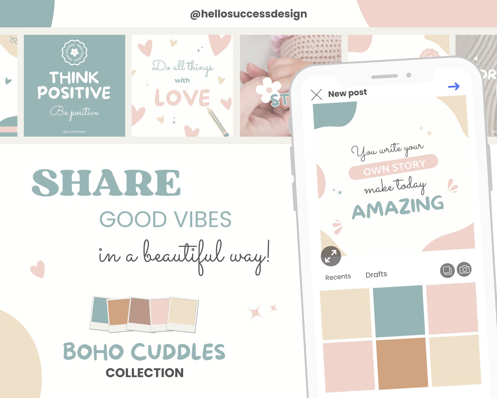 Positive Quotes - Pastel Instagram Post Templates - Good Vibes Self ...