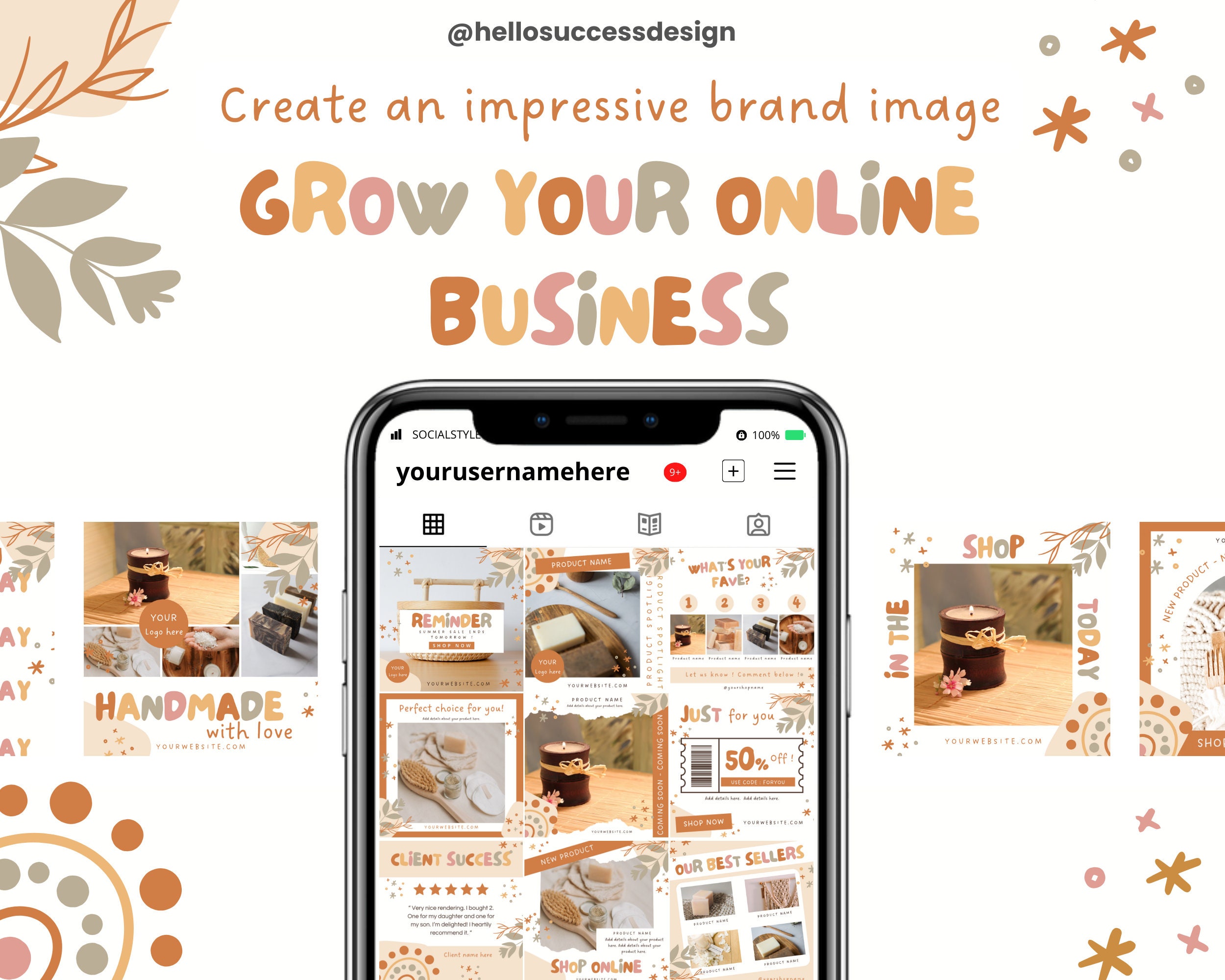Happy Boho Instagram Post Templates Handmade Business Product Shop E ...
