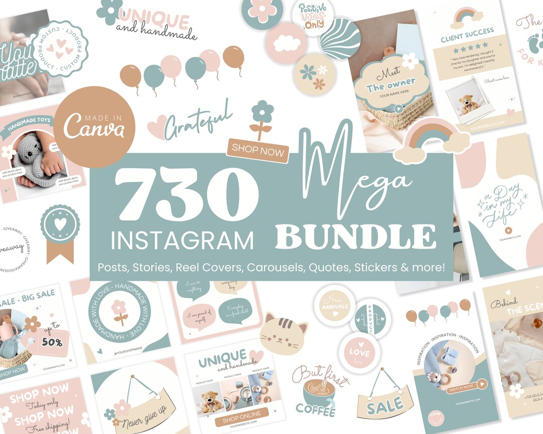 Pastel Instagram Bundle - Posts, Stories, Carousels, Quotes, Stickers ...