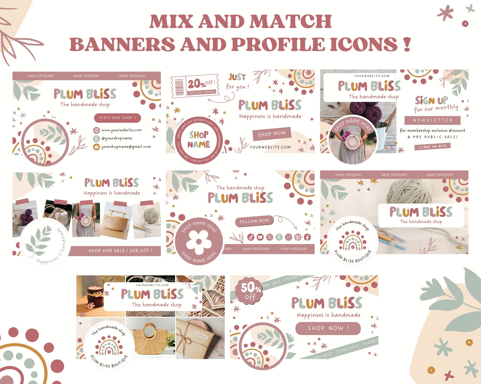 Boho Colorful Facebook Branding Kit -banners Profile Icons Canva ...