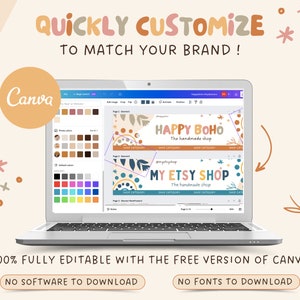 Happy Boho Etsy Shop Kit Pastel Etsy Shop Banner Canva Template ...