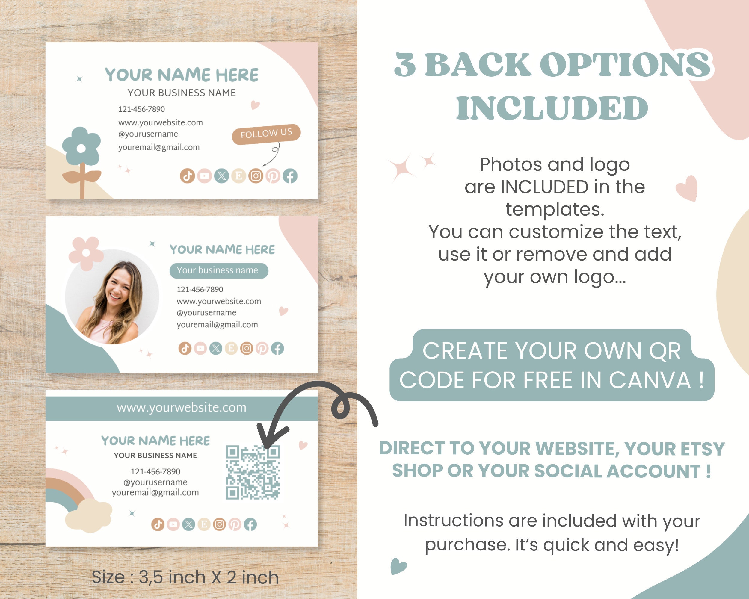 Pastel Boho QR Code Business Card Templates Kids Baby Colorful ...