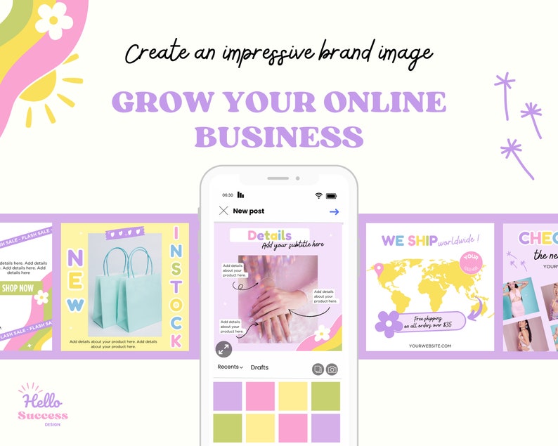Pastel Rainbow Instagram Post Templates Handmade Business Product Shop ...
