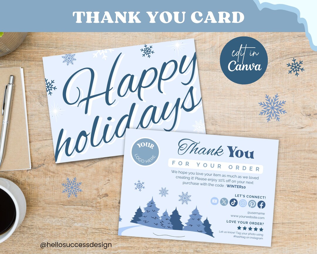 Editable Holiday Thank You Card, Seasonal Thank You Card Canva Template ...