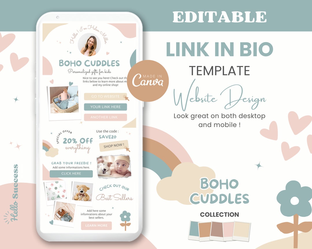 Pastel Boho Link in Bio Canva Template - E-commerce Links Website Green ...