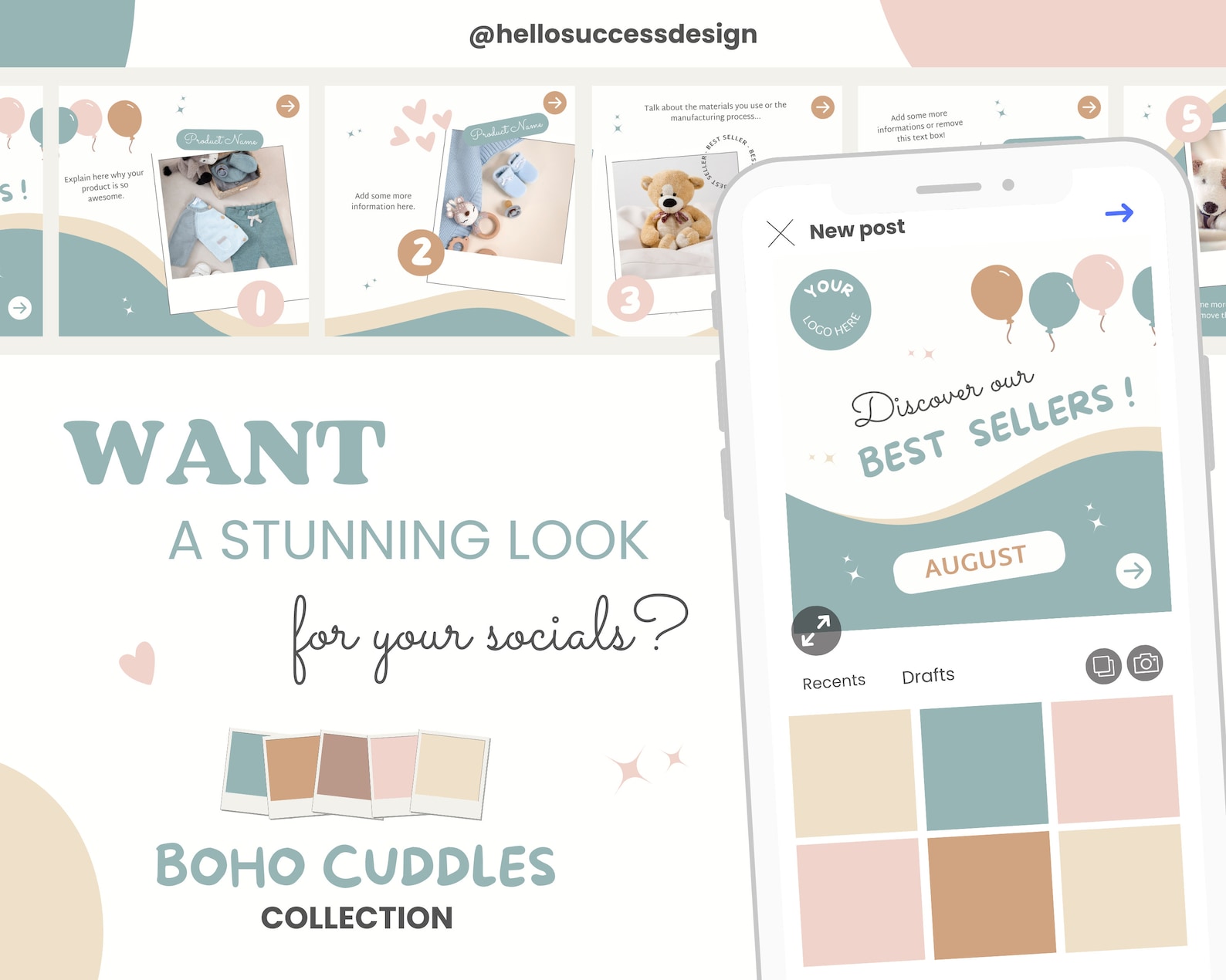 Pastel Boho Instagram Carousels Post Templates -kids Baby Handmade ...