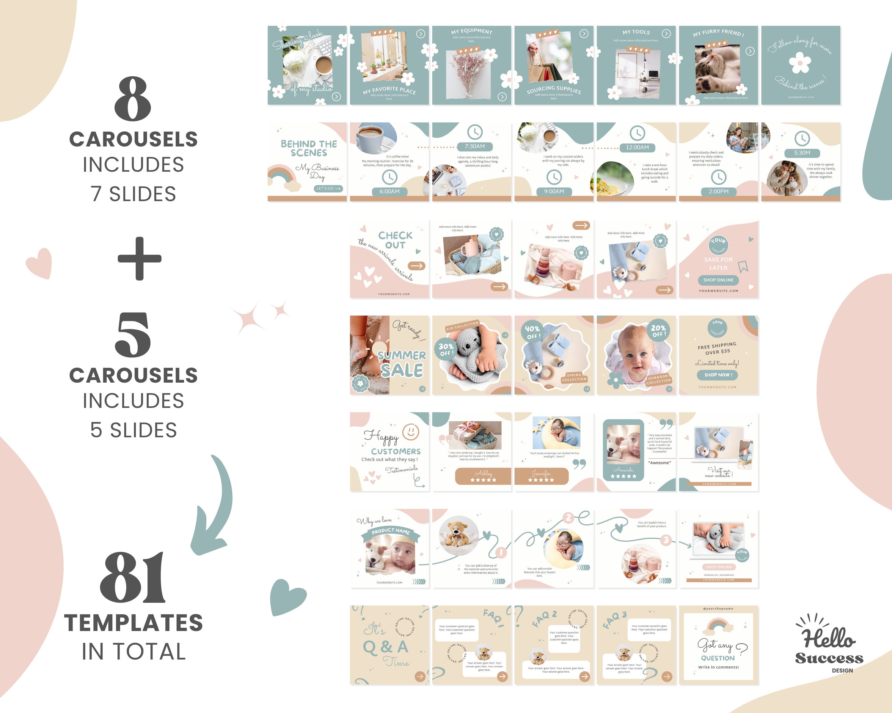 Pastel Boho Instagram Carousels Post Templates -kids Baby Handmade ...