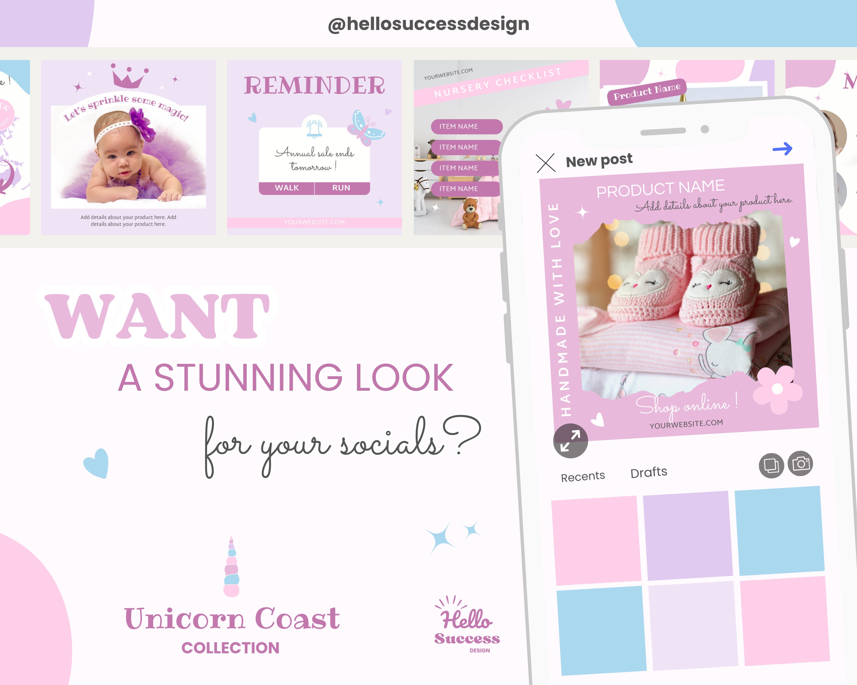 100X Pastel Pink Instagram Post Templates kids Baby Handmade Custom ...
