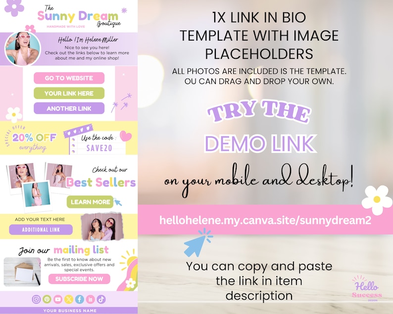 Pastel Link in Bio Canva Templates - Links Website Instagram Landing ...