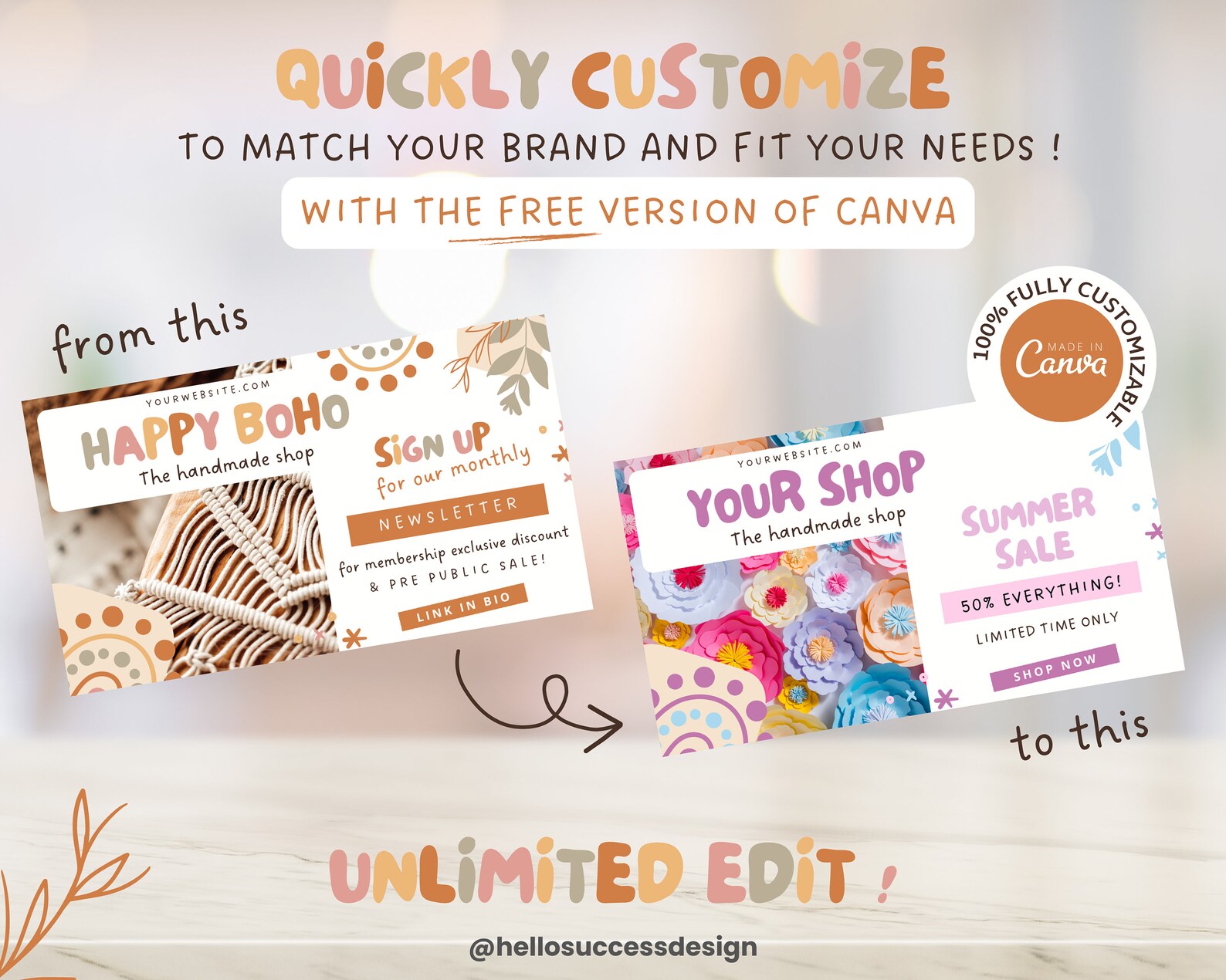Boho Colorful Facebook Branding Kit -banners Profile Icons Canva ...