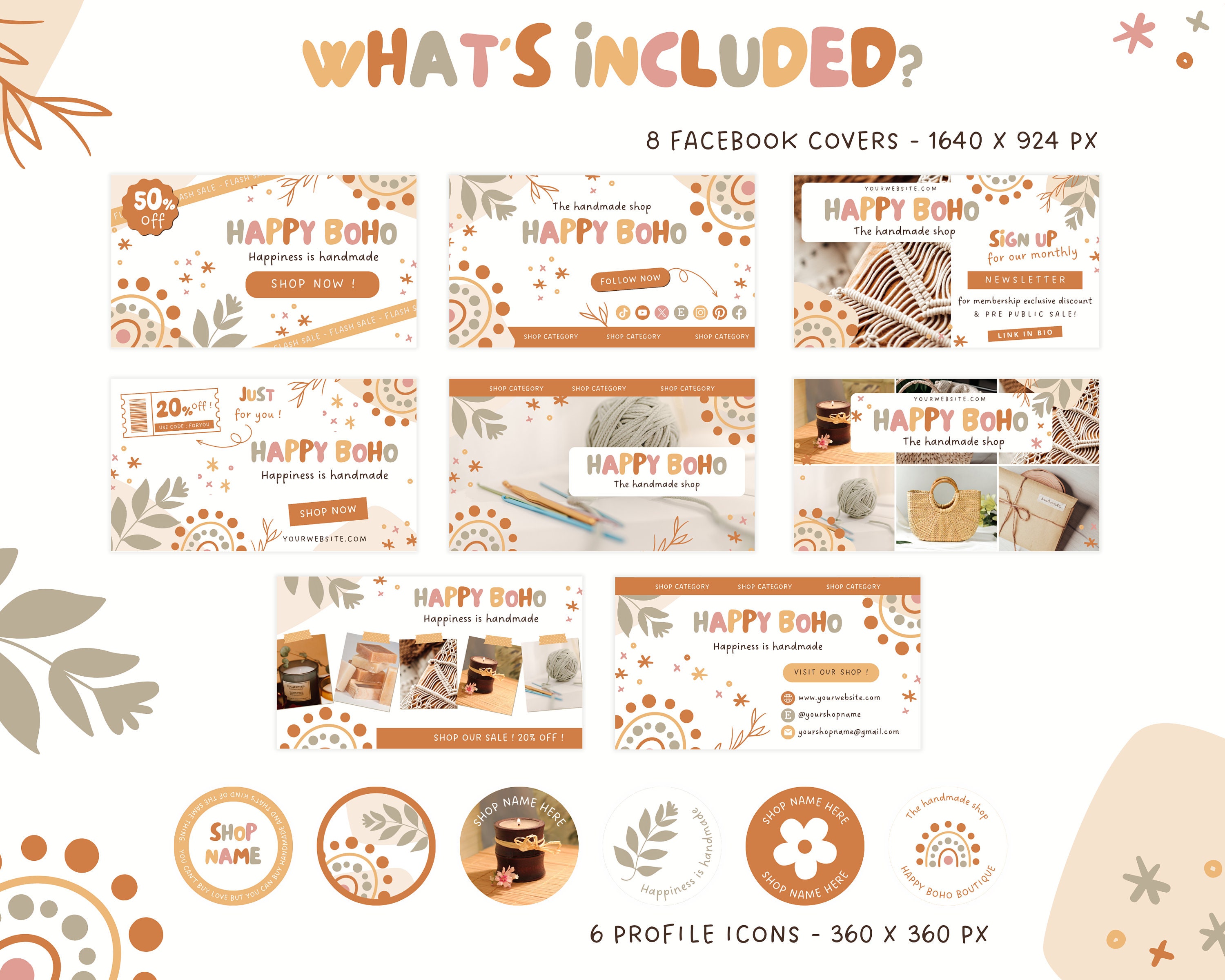 Boho Colorful Facebook Branding Kit -banners Profile Icons Canva ...