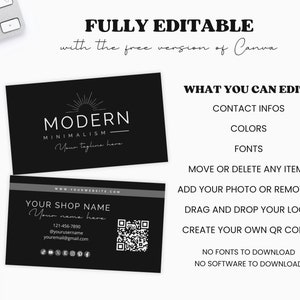 Minimalist Dark QR Code Business Card Templates Modern Black ...