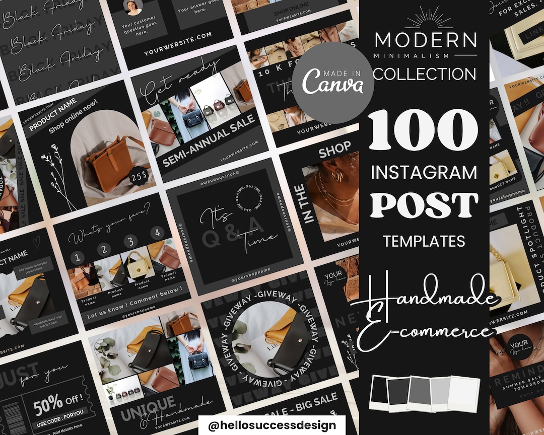 Minimalist Black Instagram Post Templates - Modern Dark Branding ...