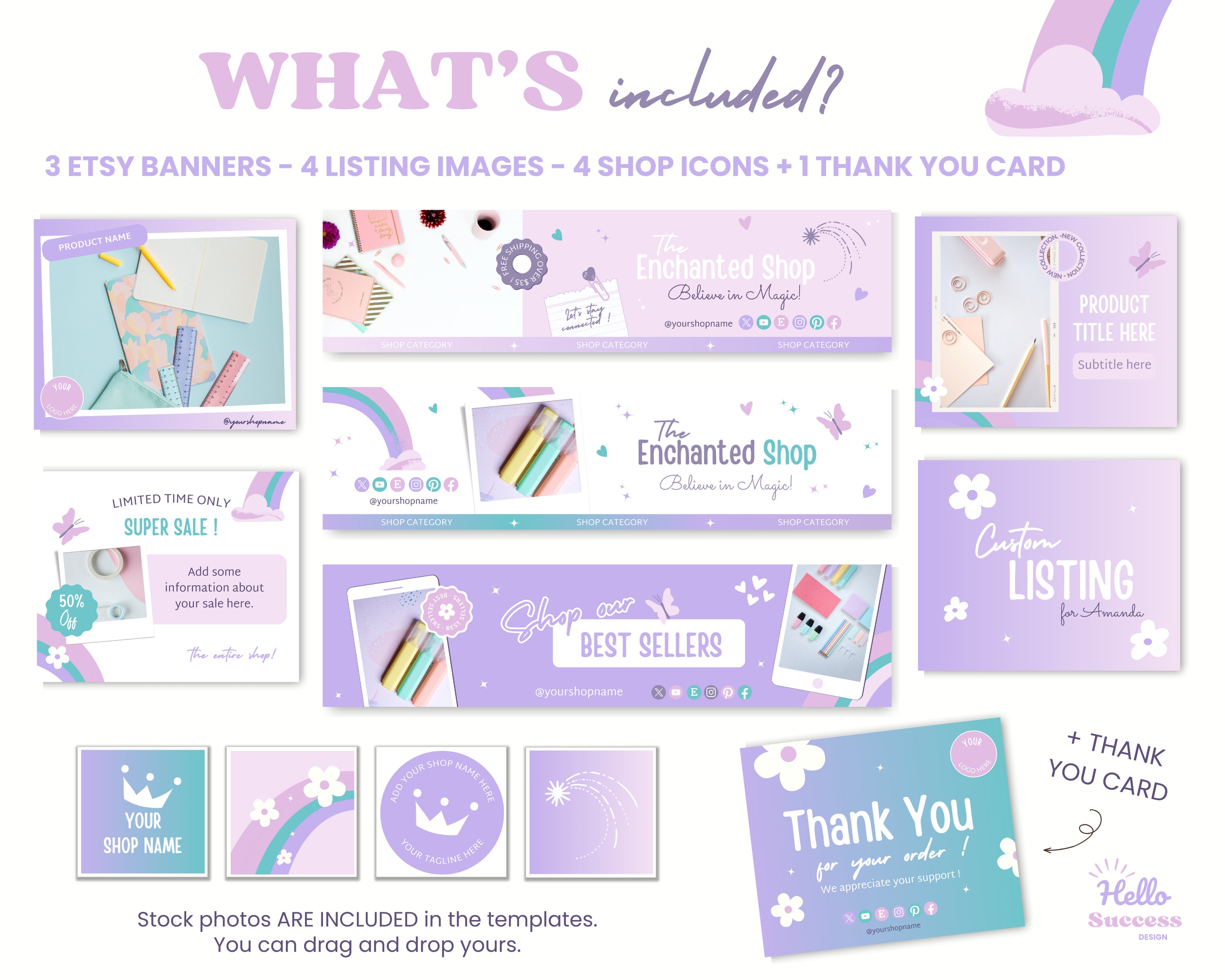 Pastel Etsy Shop Kit 2 Store Banner Canva Template Colorful Digital ...