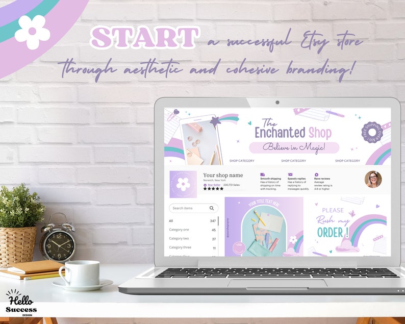Pastel Etsy Shop Kit Store Banner Canva Template Colorful Digital Small ...