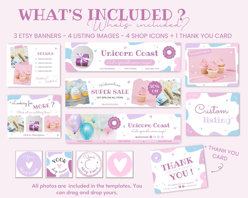 Pink Etsy Shop Kit Pastel Etsy Shop Banner Canva Template Handmade ...