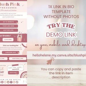 Blush Pink Link in Bio Canva Templates - Boho Rainbow Links Website ...