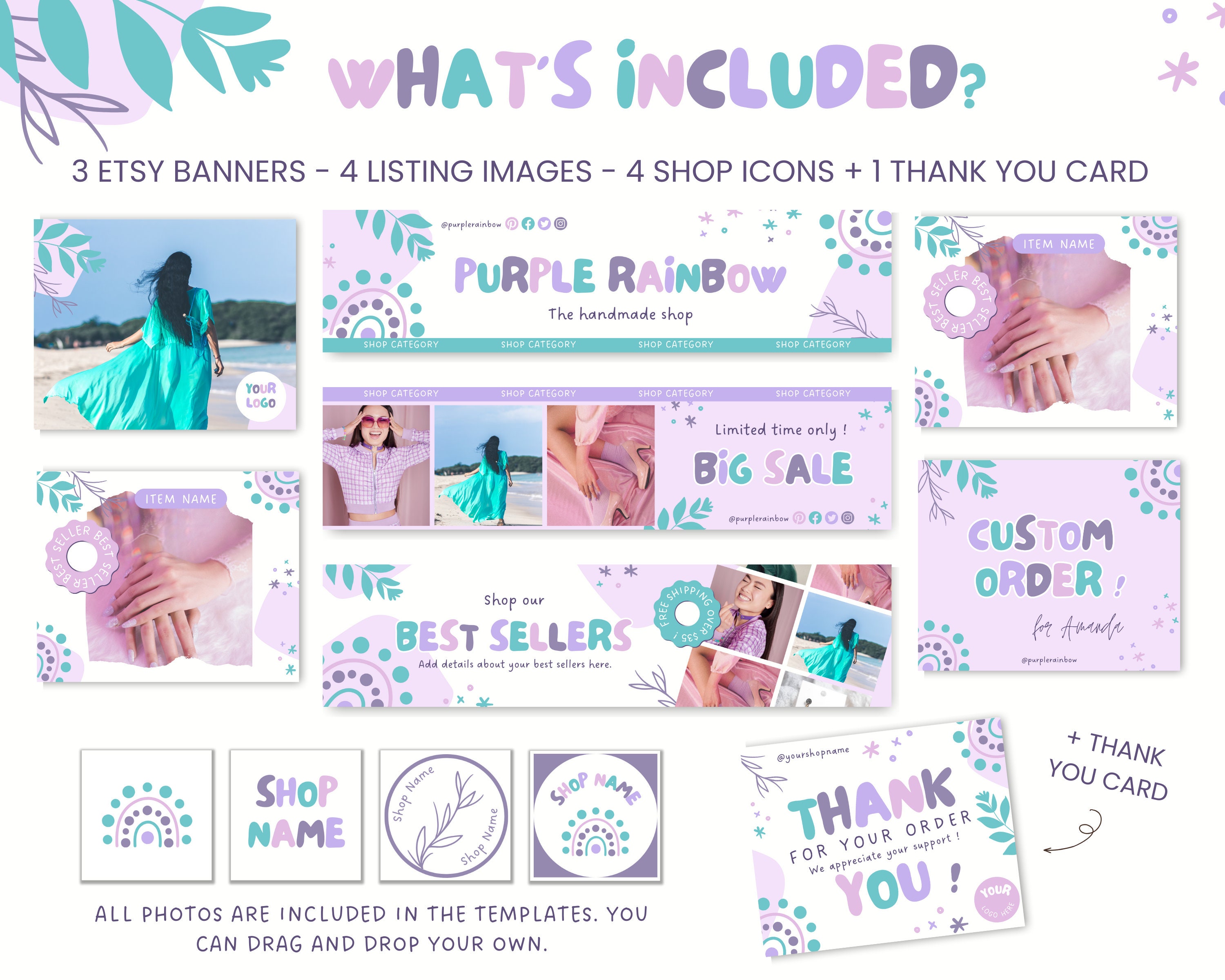 Purple Rainbow Etsy Shop Kit Etsy Shop Banner Canva Template Colorful ...