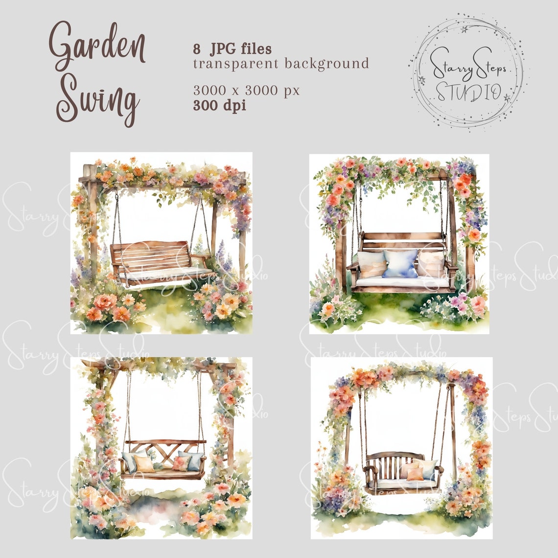 Flower Swing Clipart Bundle, Garden Swing Clipart Digital Download ...