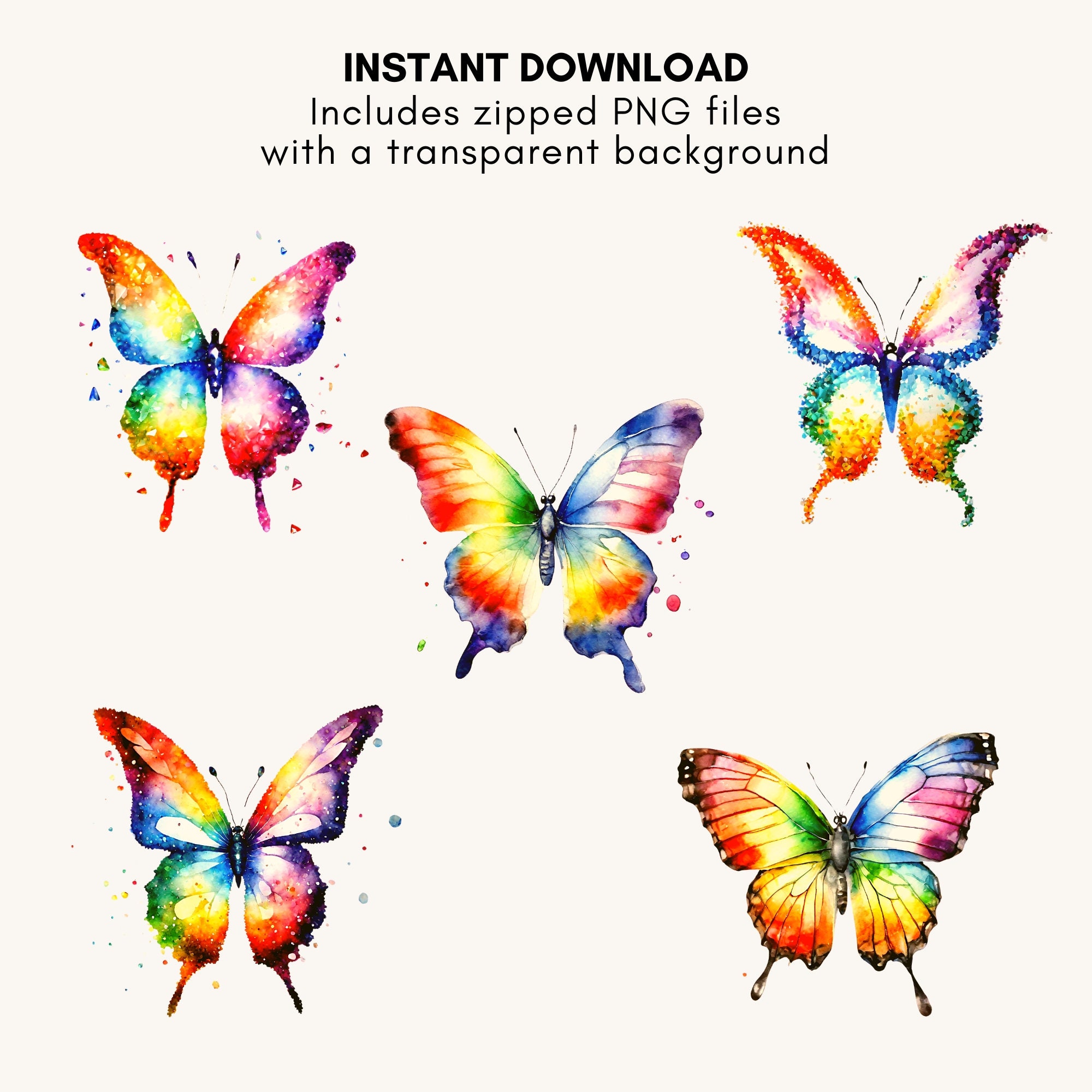 Butterflies Clipart Bundle, Rainbow Butterfly Clipart Digital Download ...