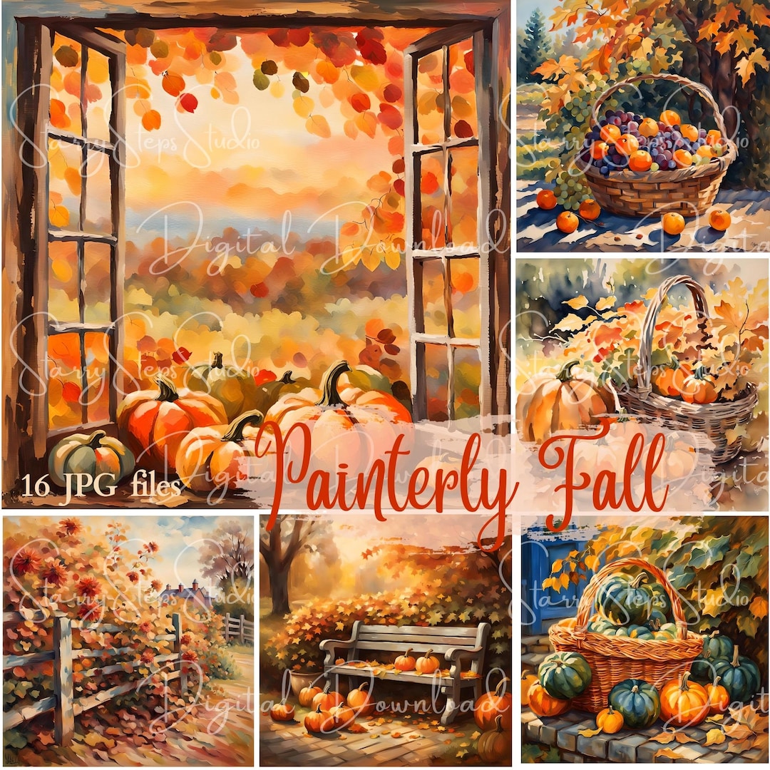 Painterly Fall Scenes Clipart, Autumn Scenes Jpgs, Printable Fall ...