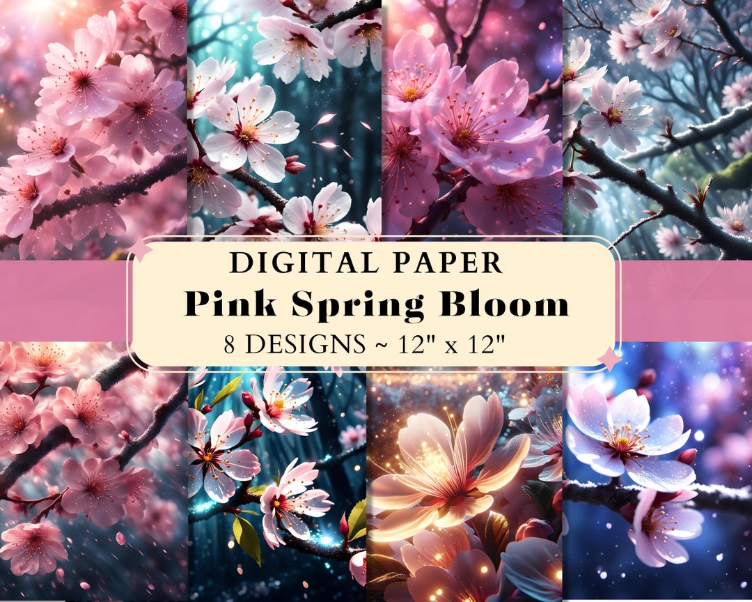 Forest Spring Bloom Digital Papers, Spring Bloom Backgrounds, Pink ...
