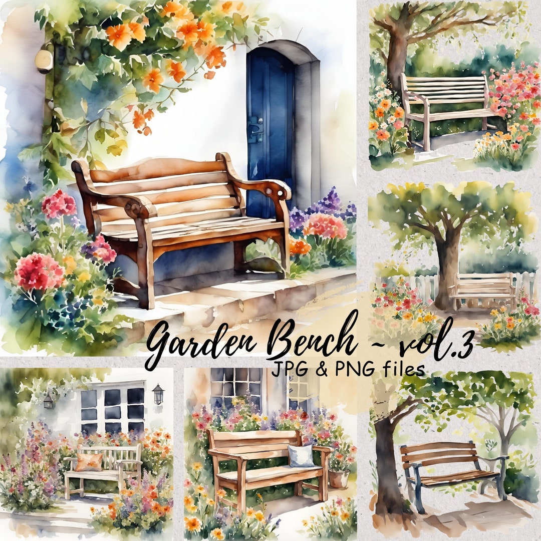 Garden Bench Clip Art Bundle Vol.3, Garden Bench PNG and JPEG High ...