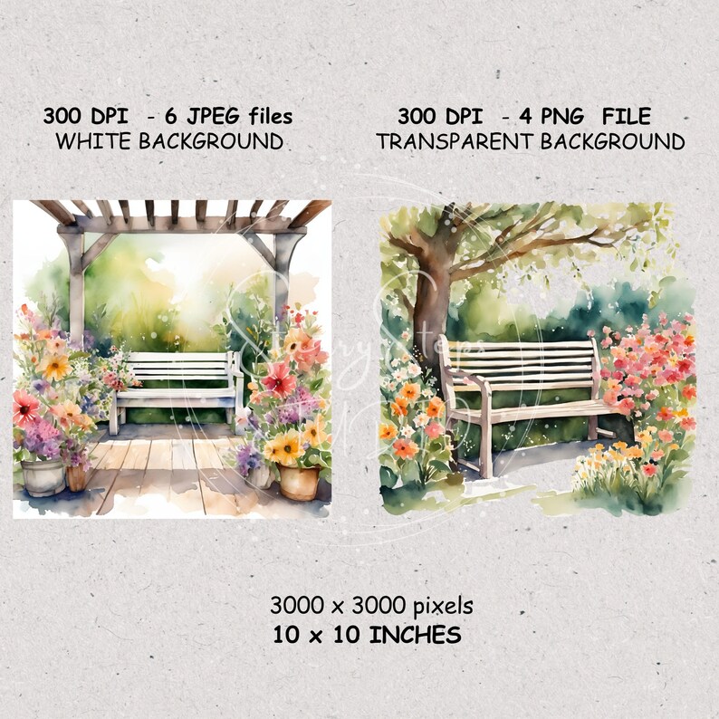 Garden Bench Clip Art Bundle Vol.3, Garden Bench PNG and JPEG High ...