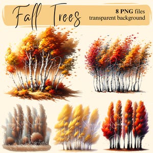Fall Trees Clipart Bundle Transparent PNG Digital Download, Card Making ...