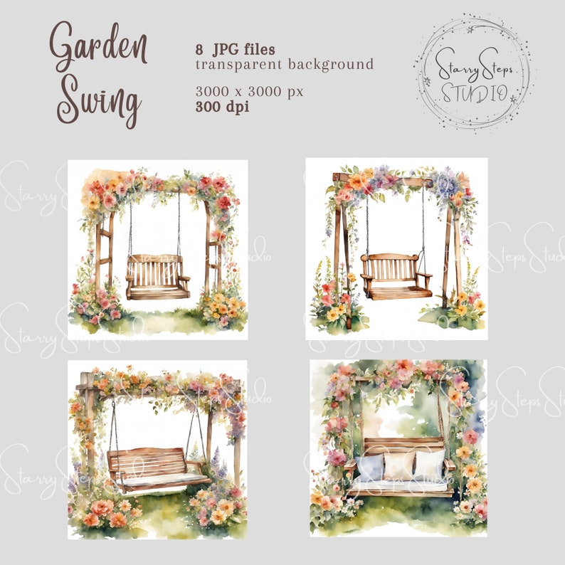 Flower Swing Clipart Bundle, Garden Swing Clipart Digital Download ...