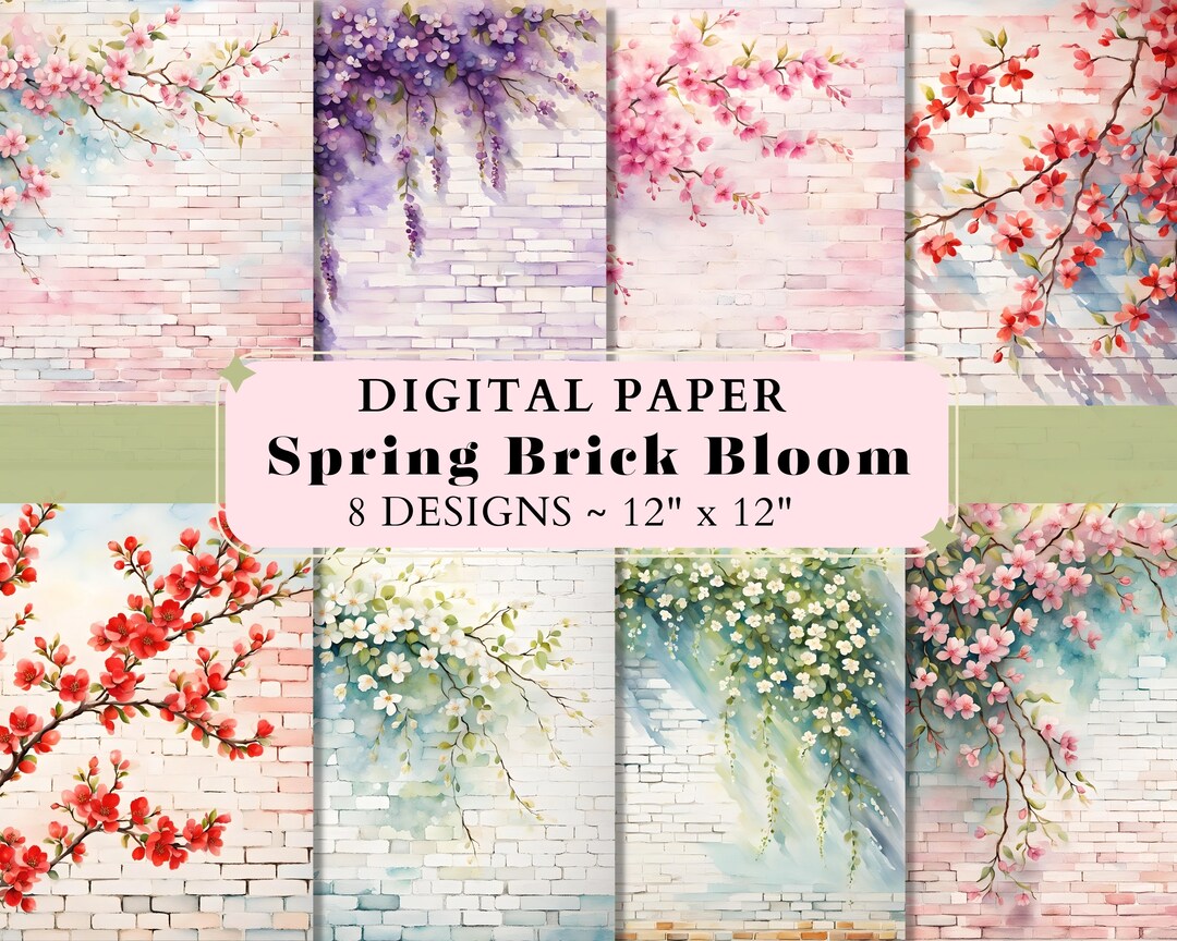 Watercolor Spring Bloom Brick Wall Digital Paper (JPEG Files) - Etsy