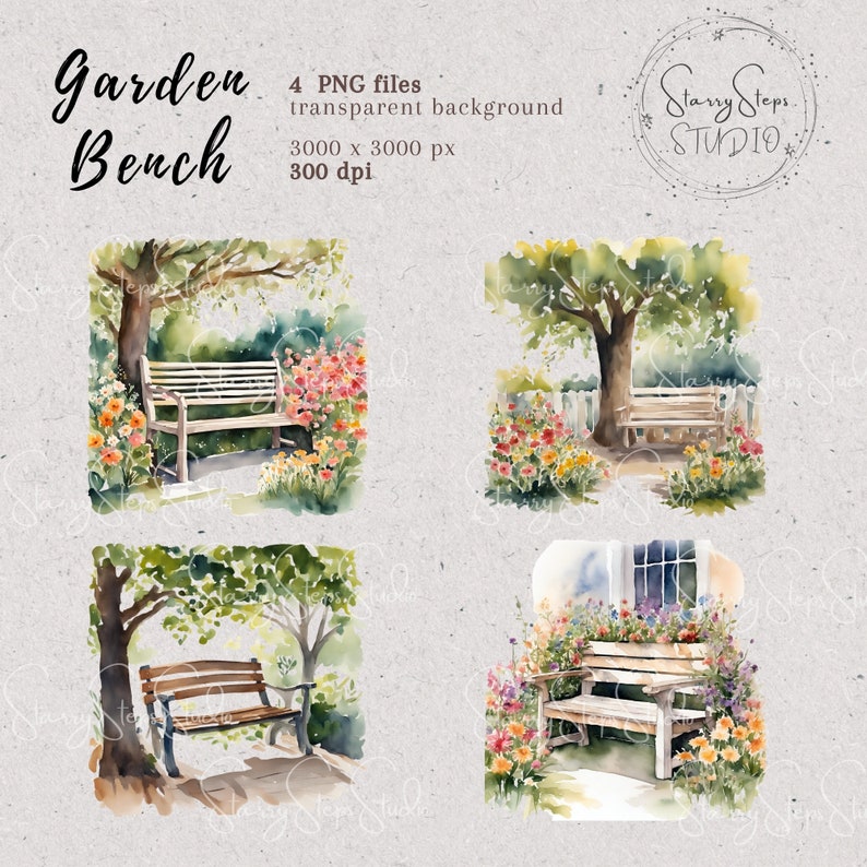 Garden Bench Clip Art Bundle Vol.3, Garden Bench PNG and JPEG High ...