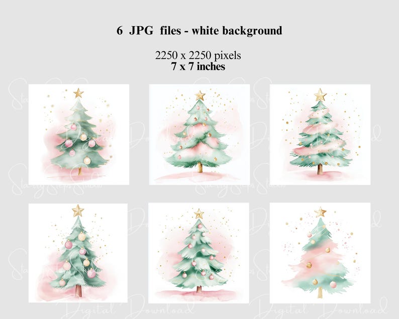 Pastel Christmas Tree Clipart Digital Download, High Quality PNG & JPG ...