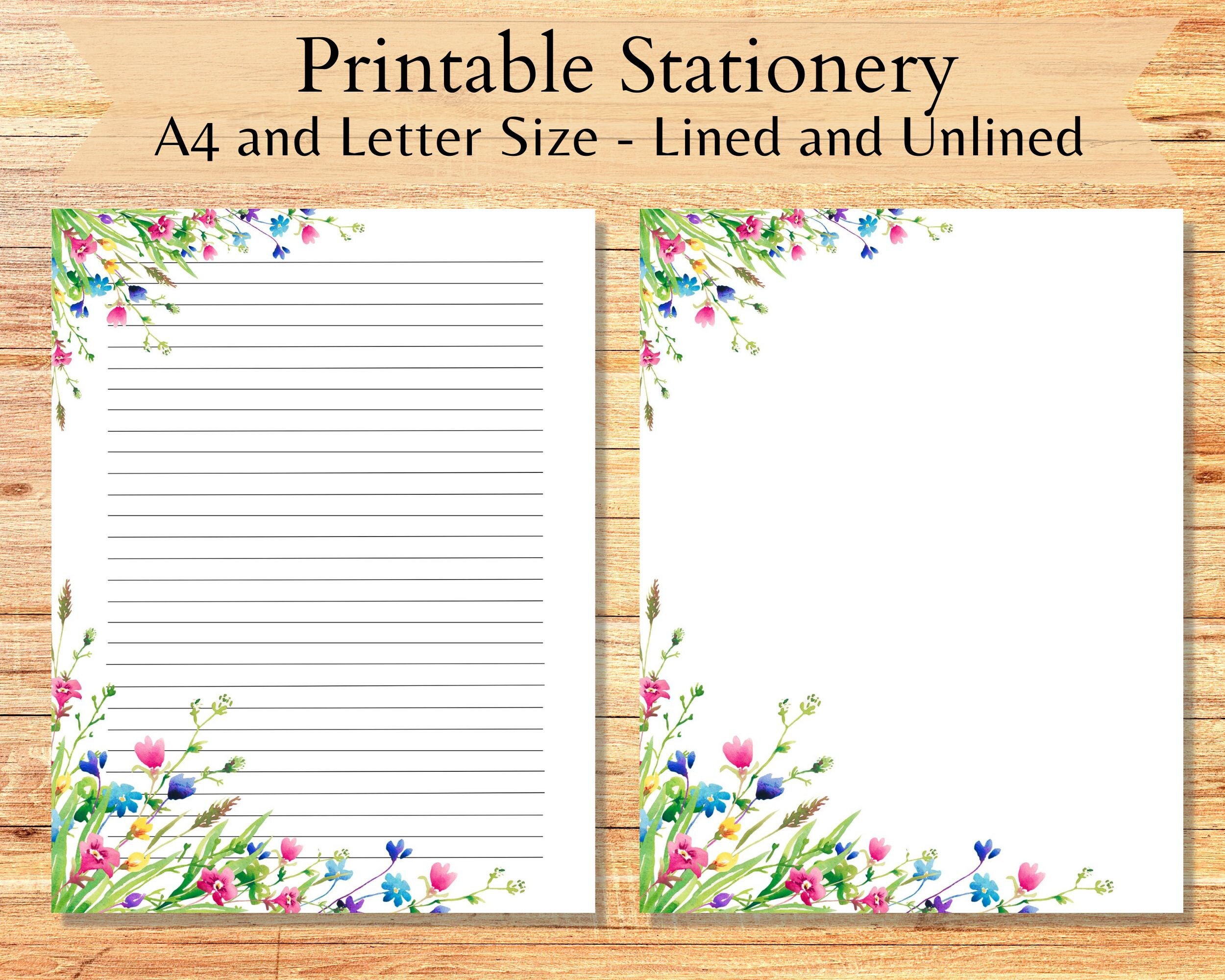 Floral Lined Paper, Floral Blank Paper, Writing Paper Digital Download ...
