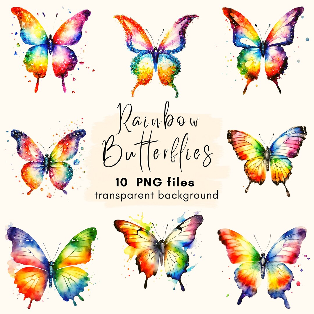 Butterflies Clipart Bundle, Rainbow Butterfly Clipart Digital Download ...