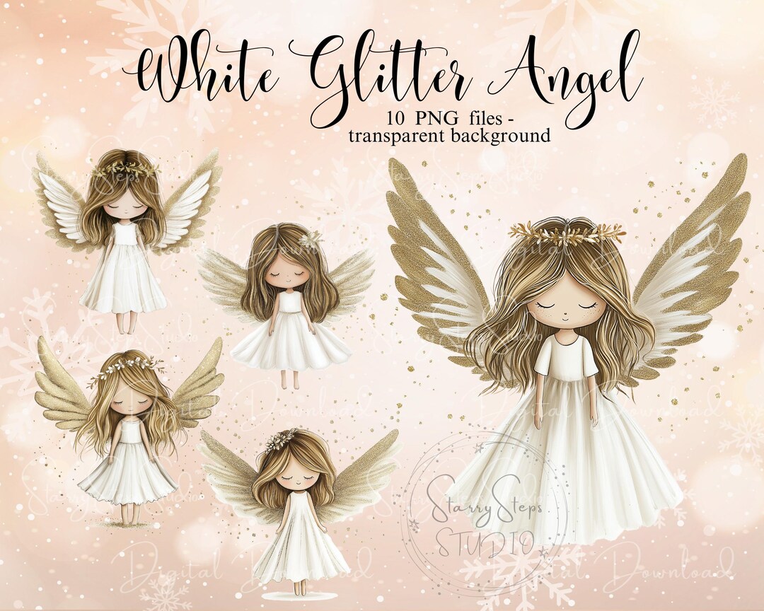 White Glitter Angel Clipart: Transparent PNG, Scrapbook Graphics ...