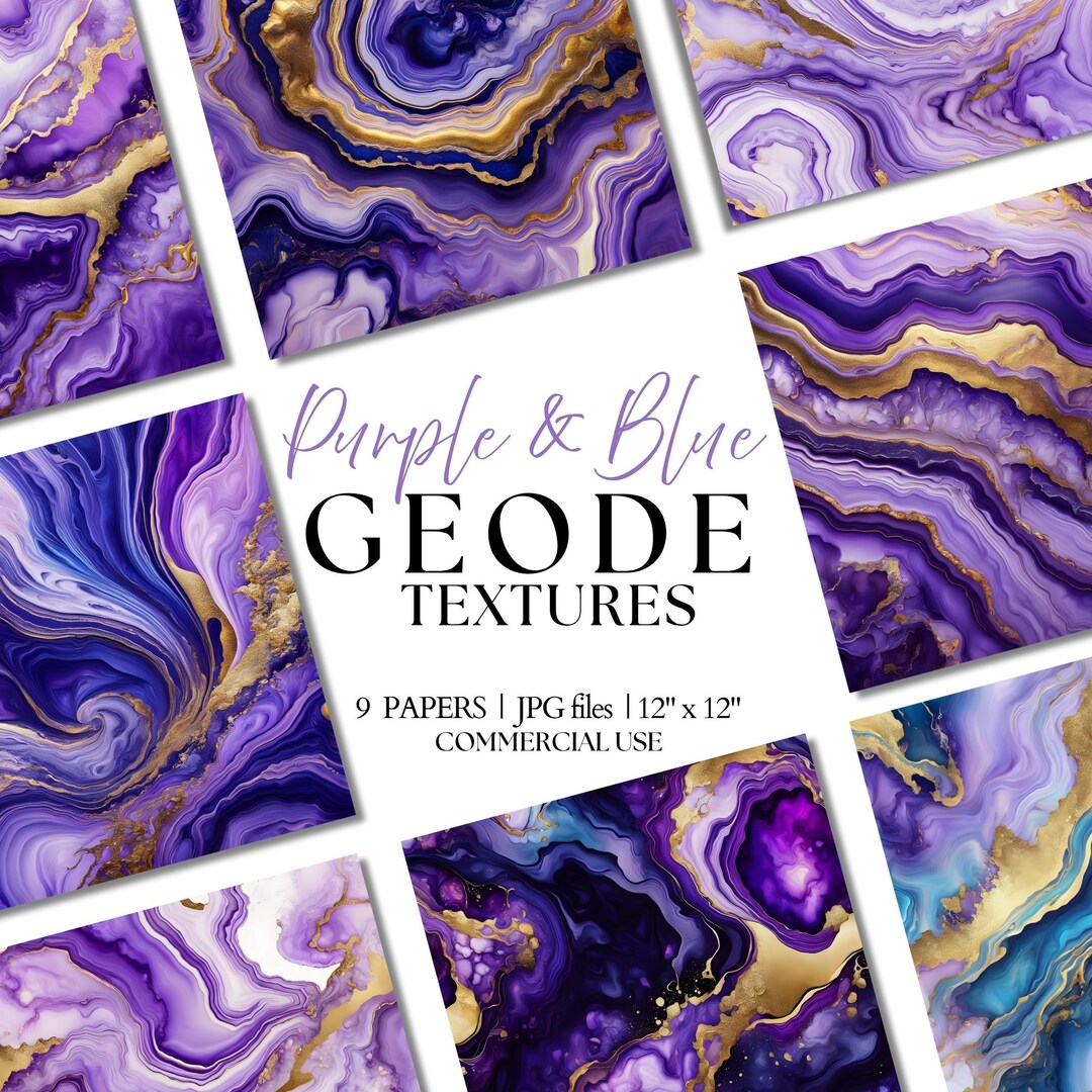 Purple Blue Geode Texture Digital Paper: Marble Agate Backgrounds ...