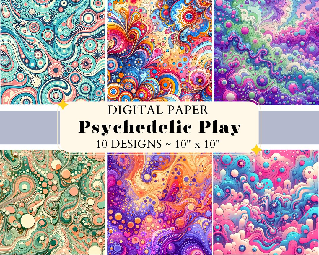 Psychedelic Digital Paper Pack: Vibrant Art, Scrapbook, Junk Journal ...