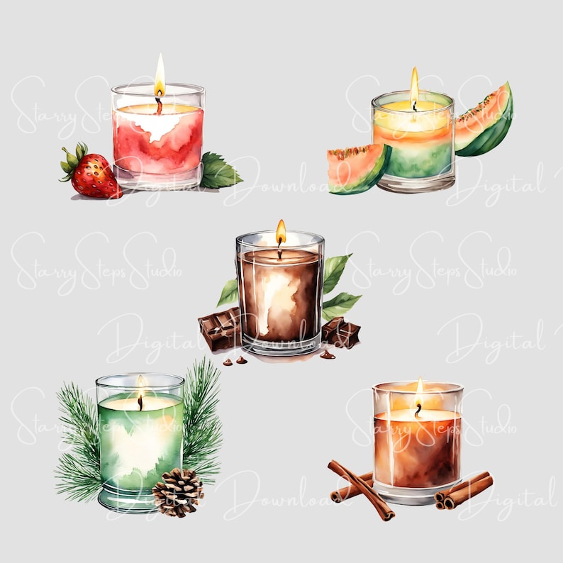 Floral Candle Jar Clipart: Watercolor Scented PNG (digital Download) - Etsy
