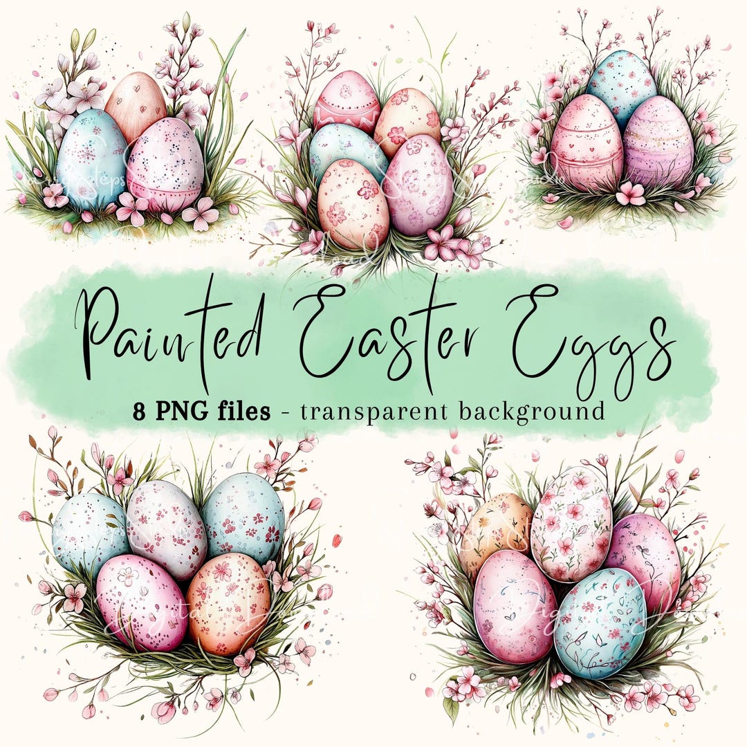 Painted Easter Eggs Clipart: Easter Graphics PNG (digital Download) - Etsy
