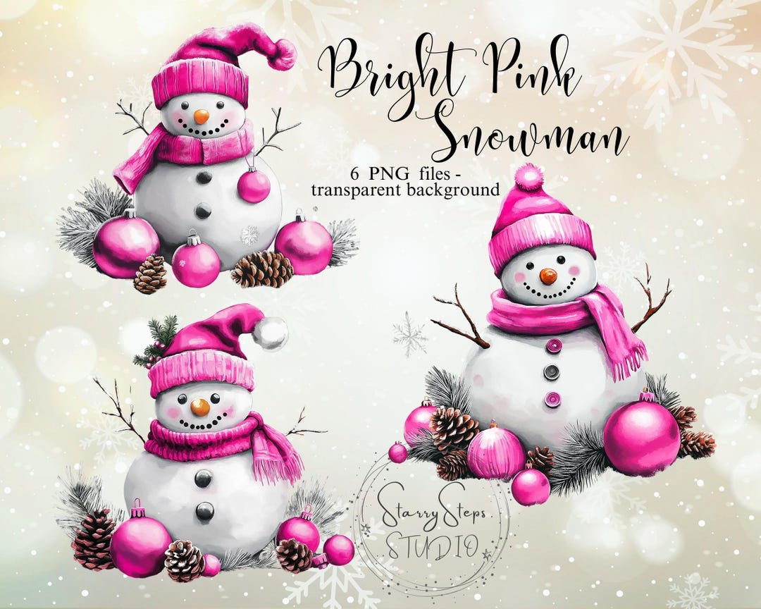 Pink Snowman Clip Art, Bright Pink Christmas Transparent PNG Files ...