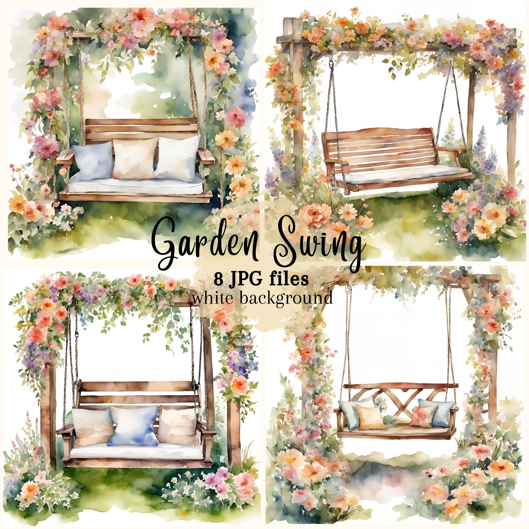 Flower Swing Clipart Bundle, Garden Swing Clipart Digital Download ...
