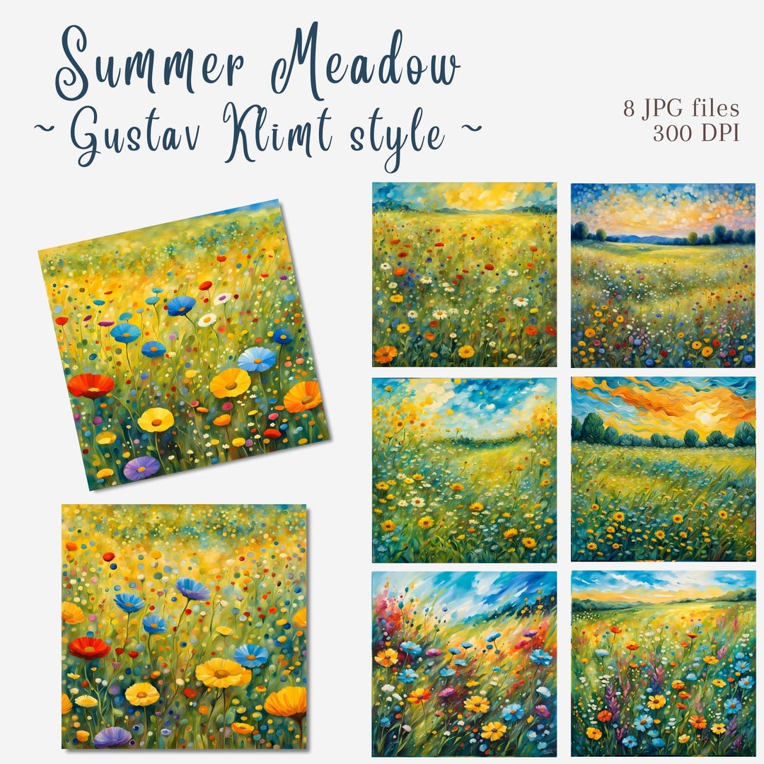 Summer Meadow Gustav Klimt Style Clipart Bundle, Summer Meadow Clipart ...