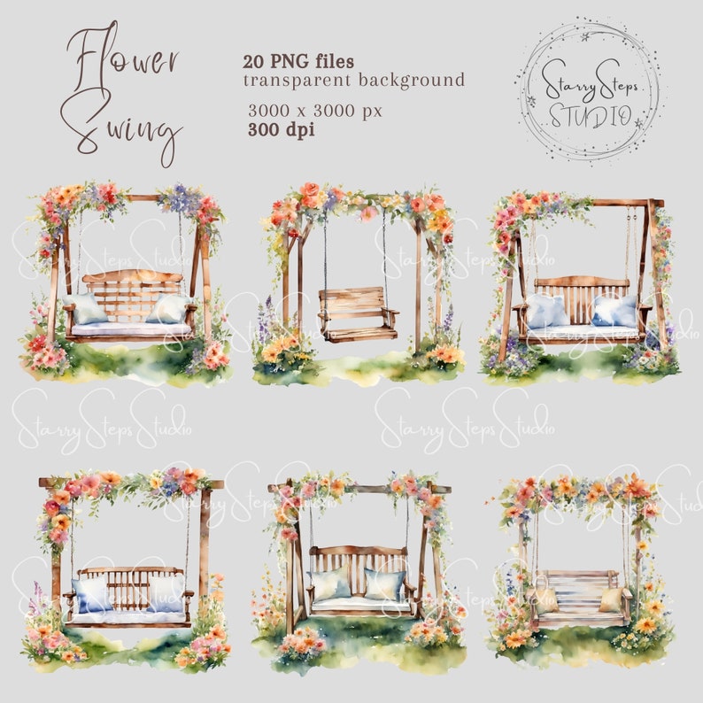 Flower Swing Clip Art Bundle, Flower Swing PNG High Resolution Files ...