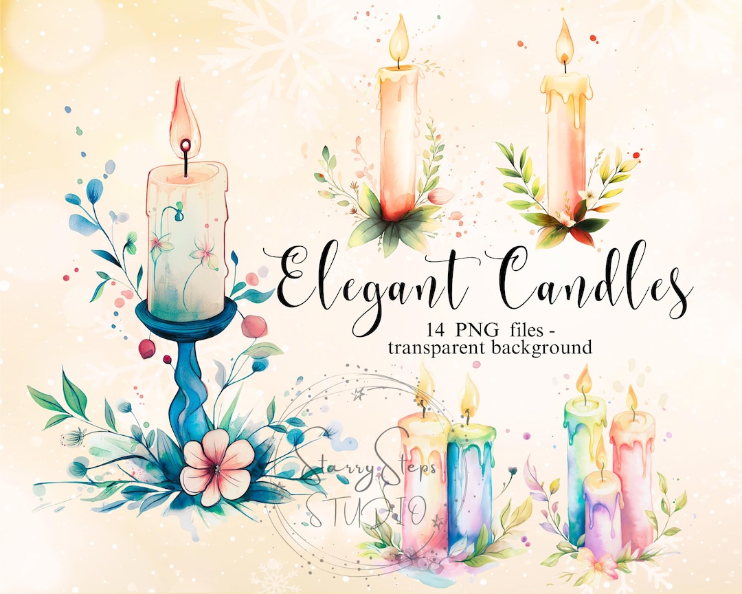 Elegant Candle Clipart Digital Download, Watercolor Candle Transparent ...